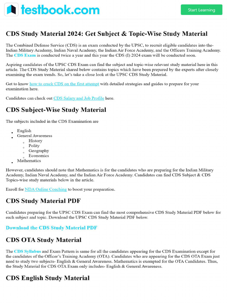 CDS Study Material 2024 - Get Subject & Topic-Wise Study Material | PDF
