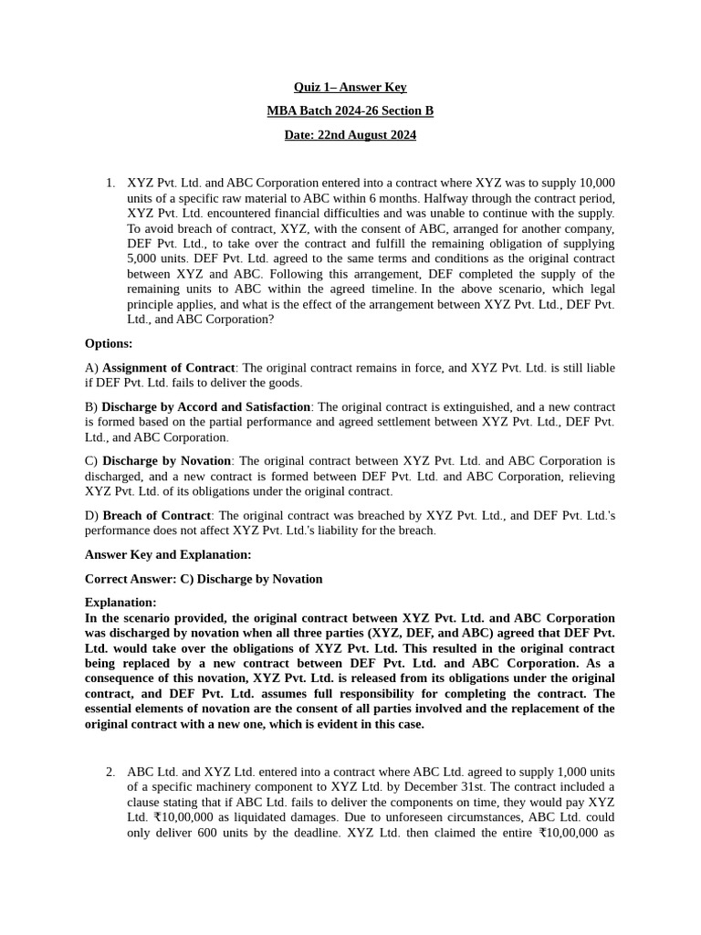 Legal Law MBA S-B 2024-26 Sem 1 | PDF