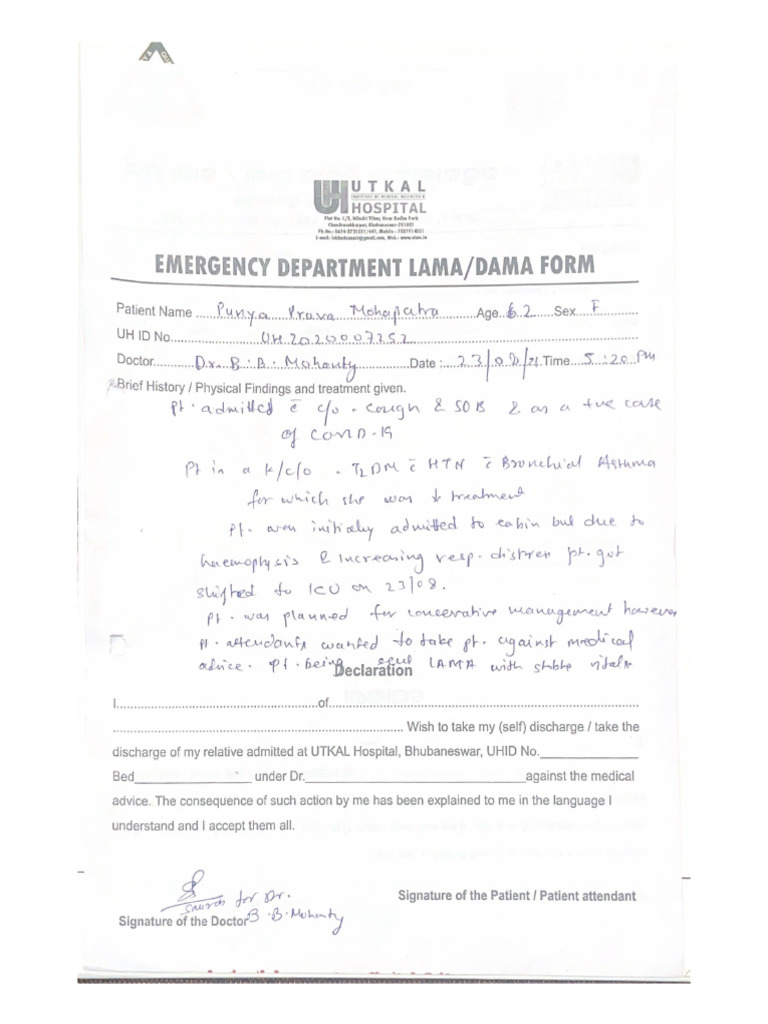 Emergency Department Lamadama Form | PDF