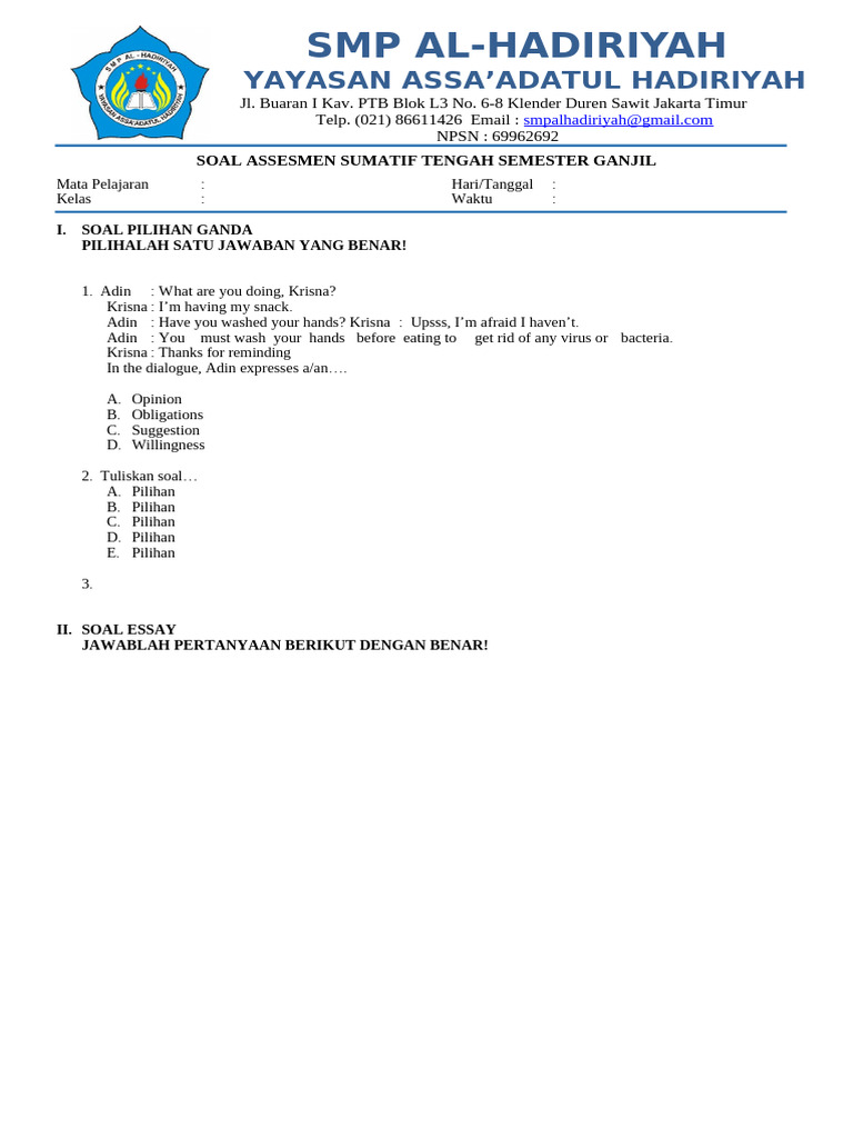 Format Soal STS | PDF