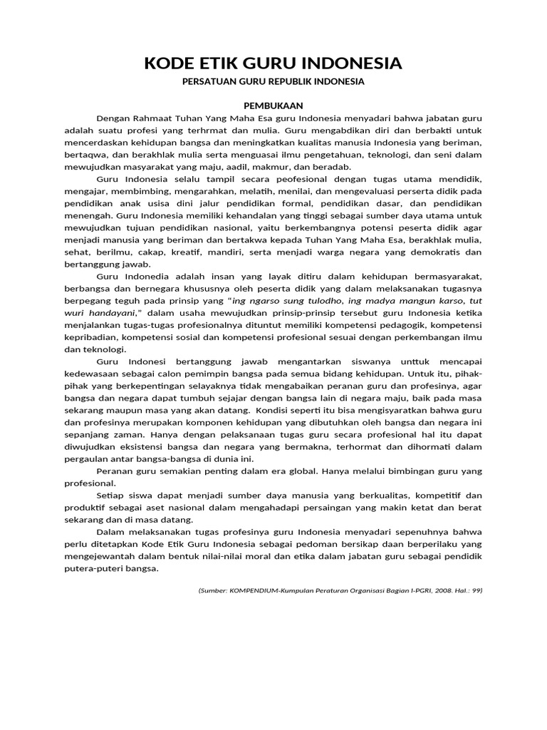 Kode Etik Guru Indonesia | PDF