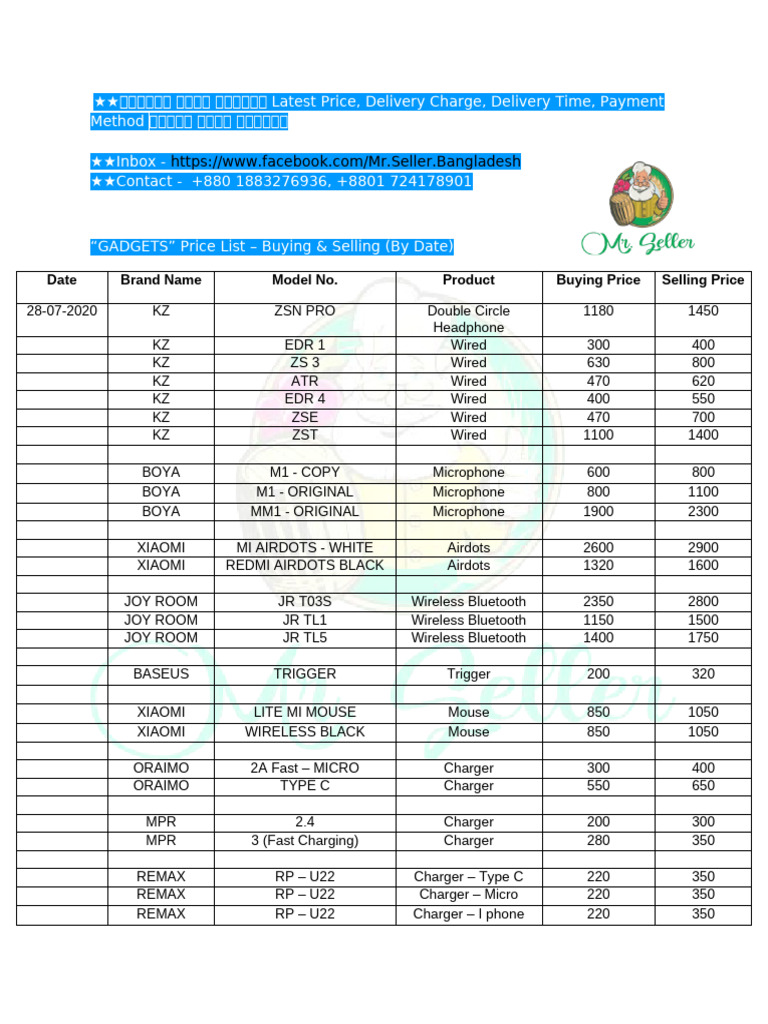 GADGETS Price List (Buying & Selling) | PDF