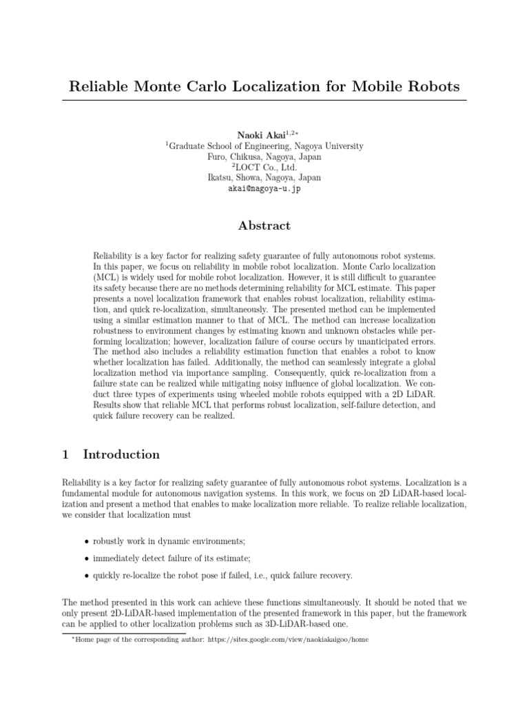Reliable Monte Carlo Localization For Mobile Robots | PDF