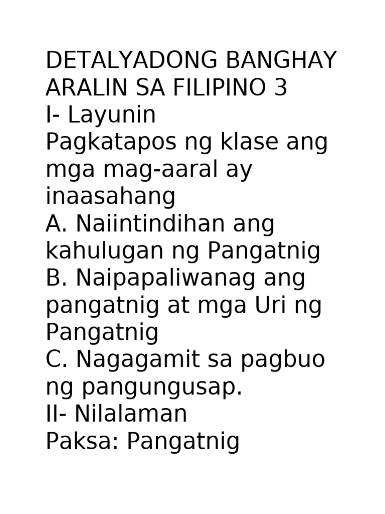 Detalyadong Banghay Aralin Sa Filipino 3 | PDF
