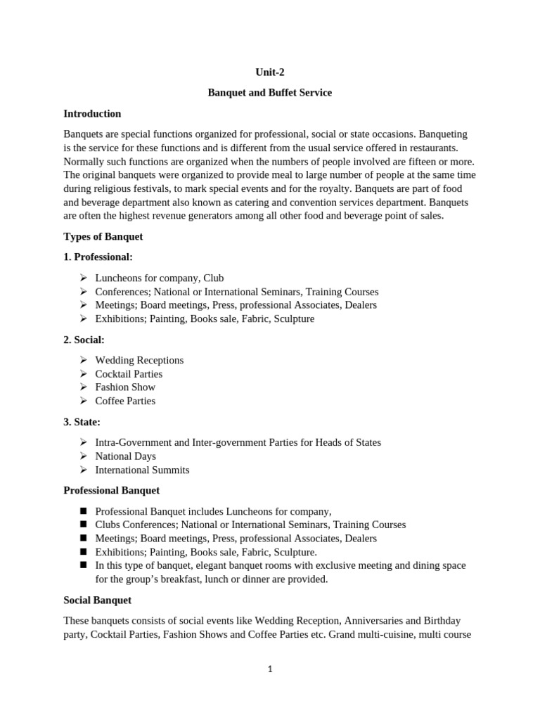 Unit 2 Sem 4 Banquet | PDF