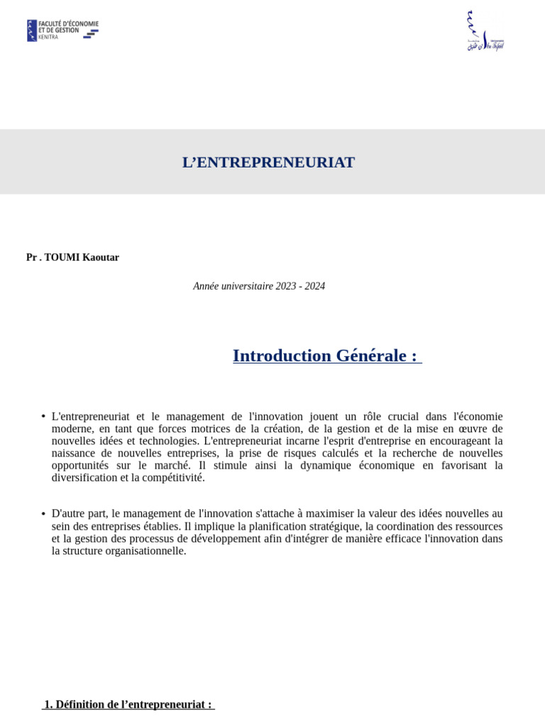 Cours Entrepreneuriat | PDF