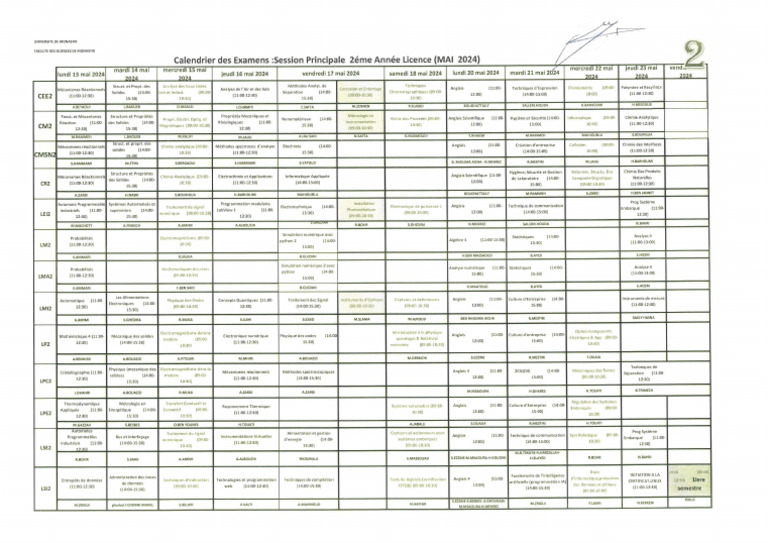 Calendrier 2ème Année - S2 | PDF