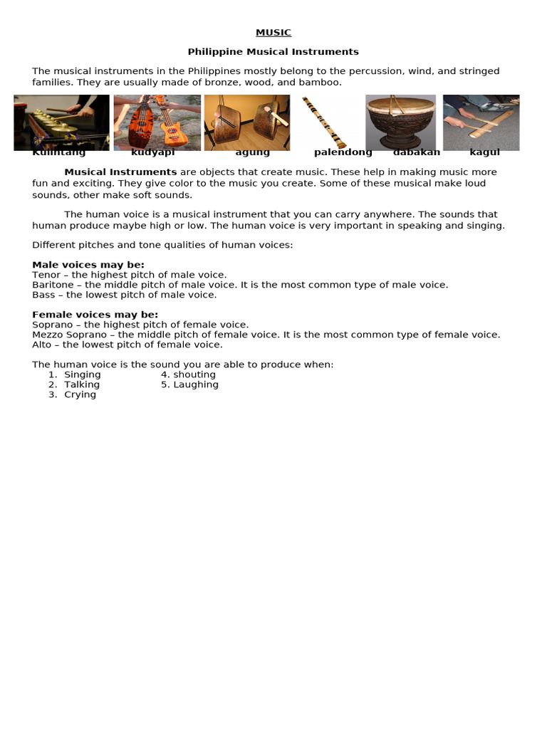 CPAR 4th Grading Notes - Philippine Musical Instruments | PDF ...