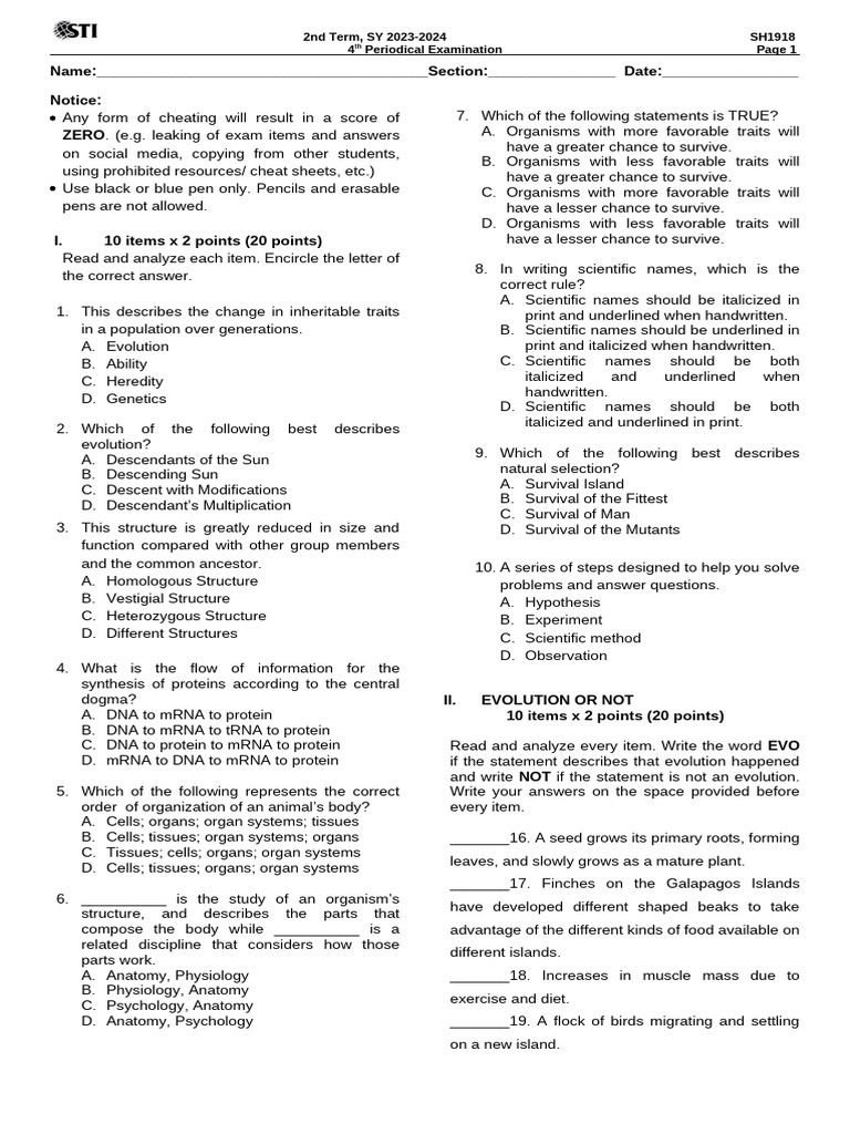GEN BIO 2 2nd EXAM | PDF