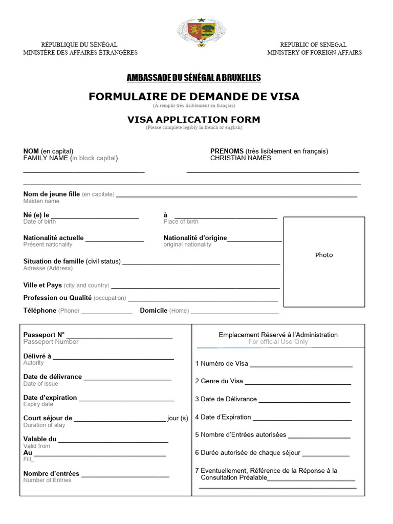 Formulaire Visa Senegal 1 | PDF
