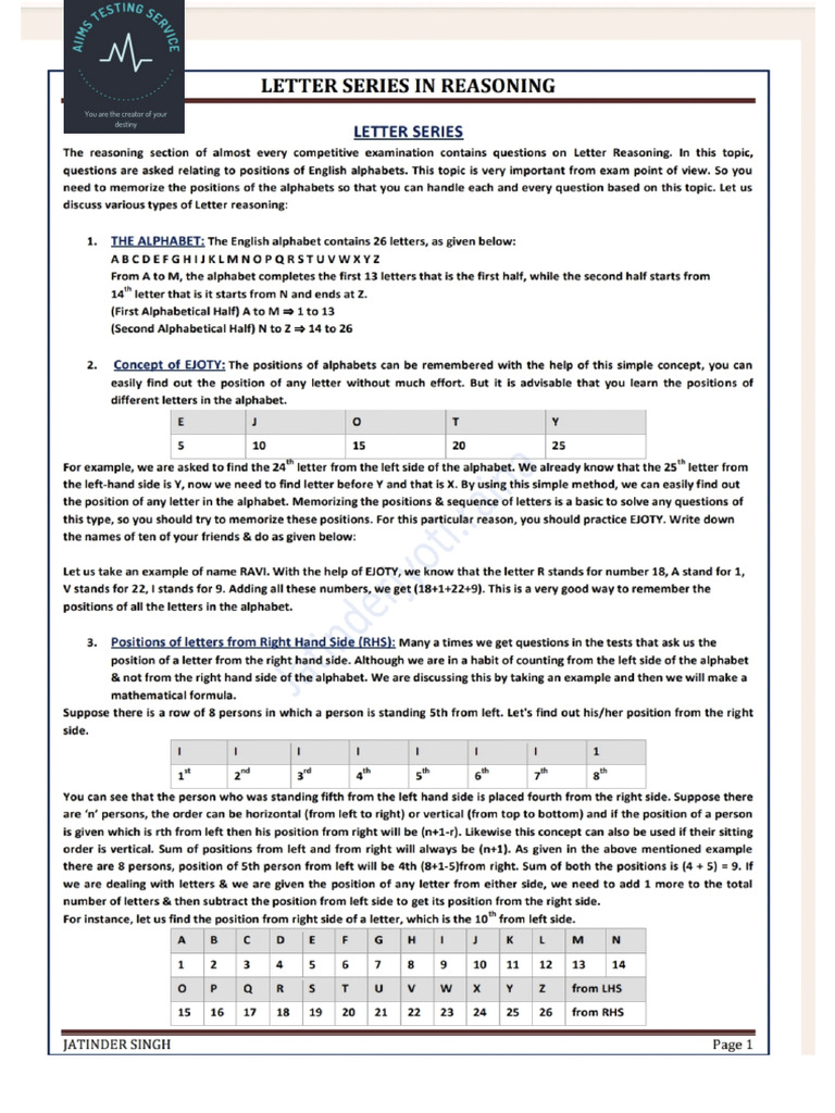 Aiims Letter and Symbol Series LR Notes | PDF