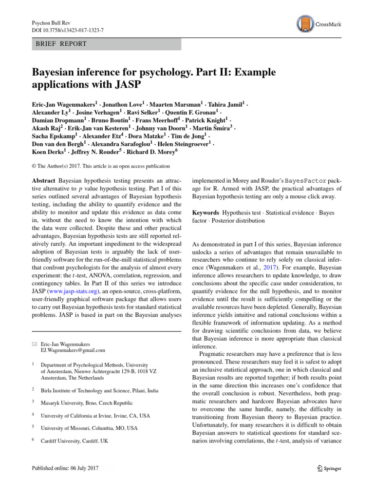 Bayesian Inference For Psychology Part II Example | PDF