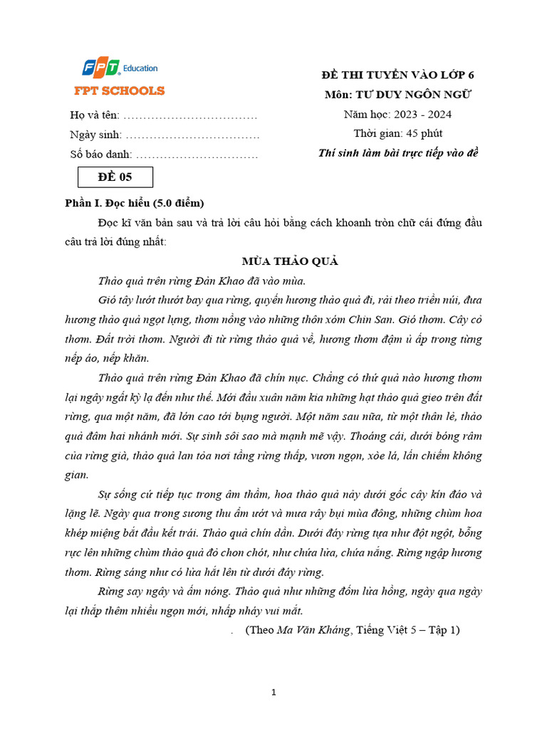 TS6 - Tư duy ngôn ngữ - Đề 5 - Đợt 3 | PDF