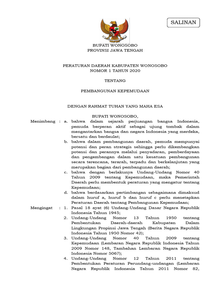 Perda 1 Tahun 2020 | PDF