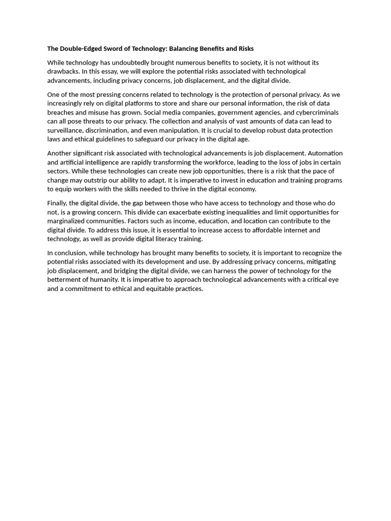 The Double-Edged Sword of Technology | PDF