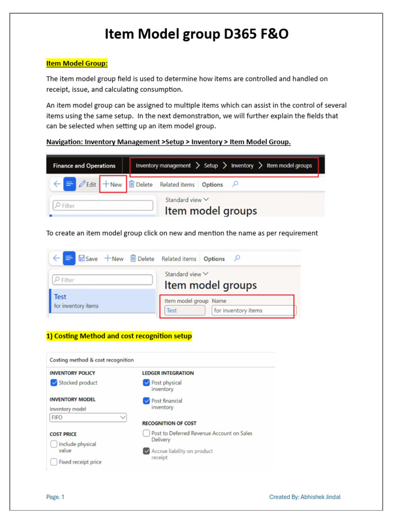 Item Model Group D365 F&O | PDF