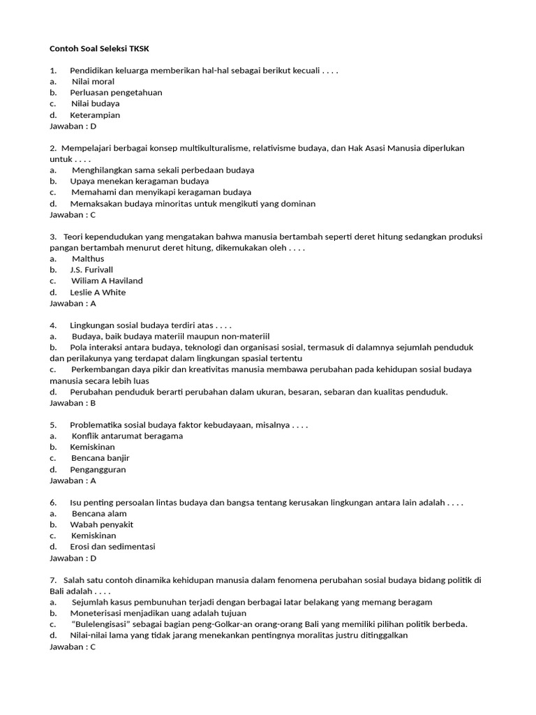 Contoh Soal Seleksi TKSK | PDF