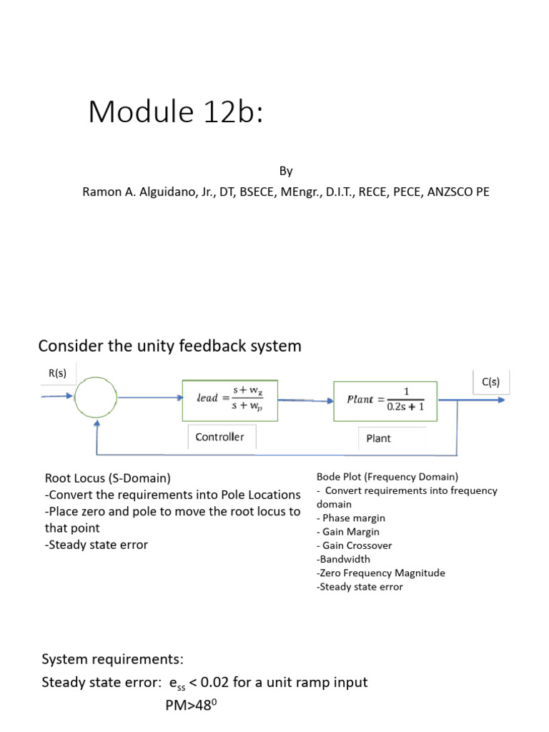 ECE 43 Module 12b Designing of A Lead Compensator | PDF