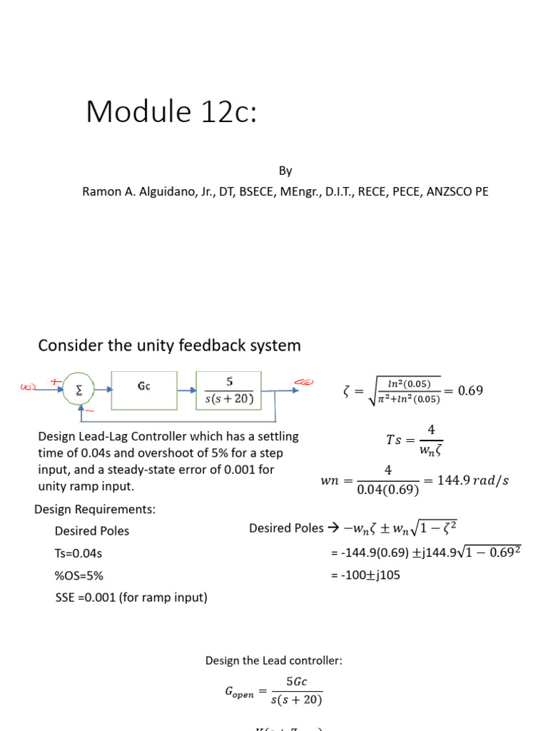 ECE 43 Module 12c Designing of A Lead - Lag Compensator | PDF