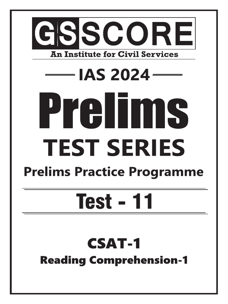 GS SCORE Prelims 2024 Practice Test 11 With Solution | PDF