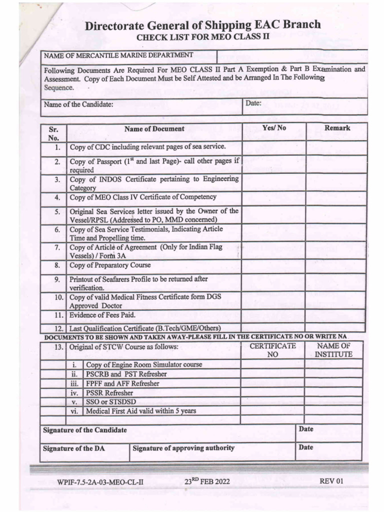 Checklist Meo Class 2 | PDF