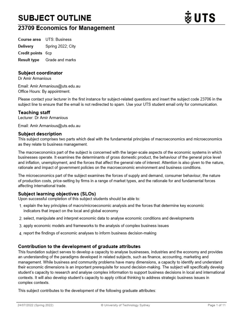 Subject Outline | PDF