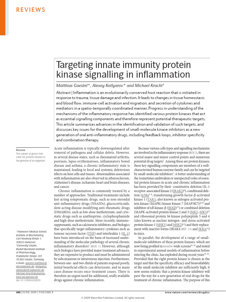 Targeting Innate Immunity Protein Kinase Signalling in Inflammation | PDF