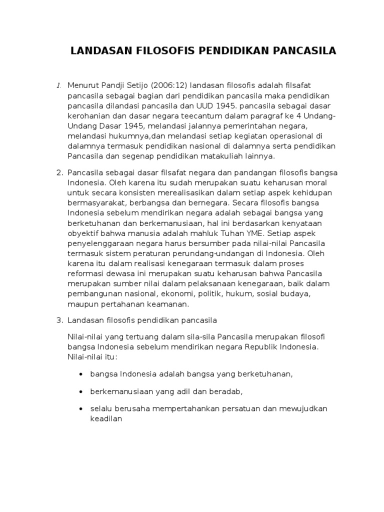 Landasan Filosofis Pendidikan Pancasila | PDF