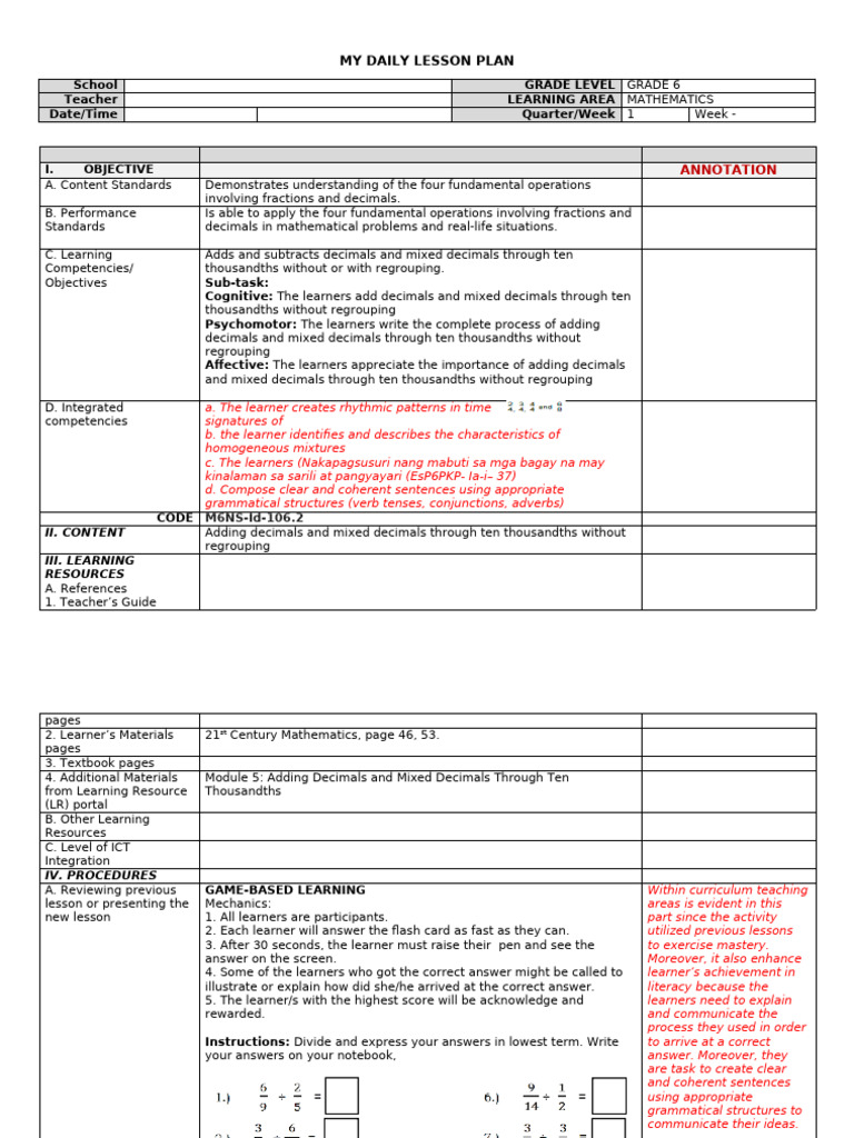 MY DAILY LESSON PLAN Q1 - Week6-Demo Sample LAC | PDF