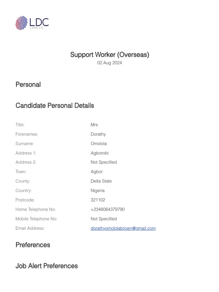 Print Profile Ldc Care Pdf Nursing Career Growth