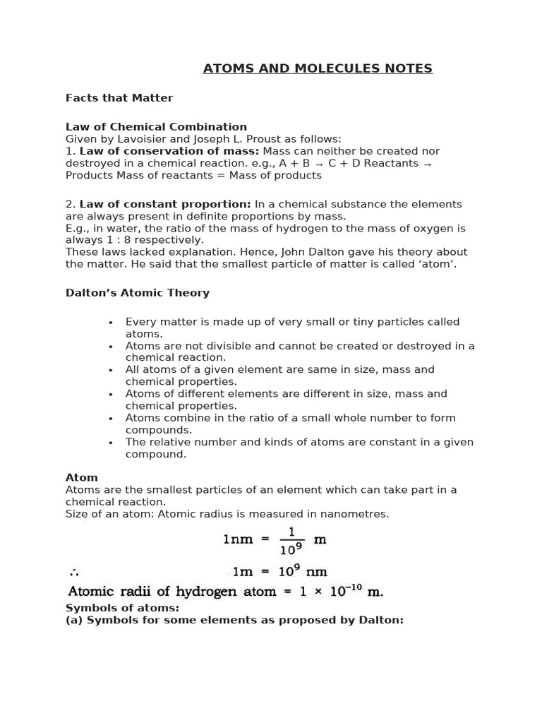 Atoms and Molecules Notes | PDF