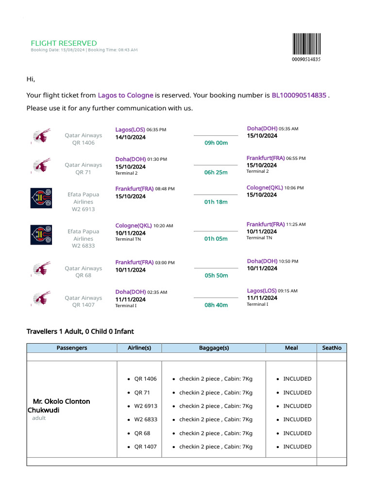 Lagos To Cologne - Mr. Okolo Clonton Chukwudi - 100090514835 | PDF | Fee | Travel Visa