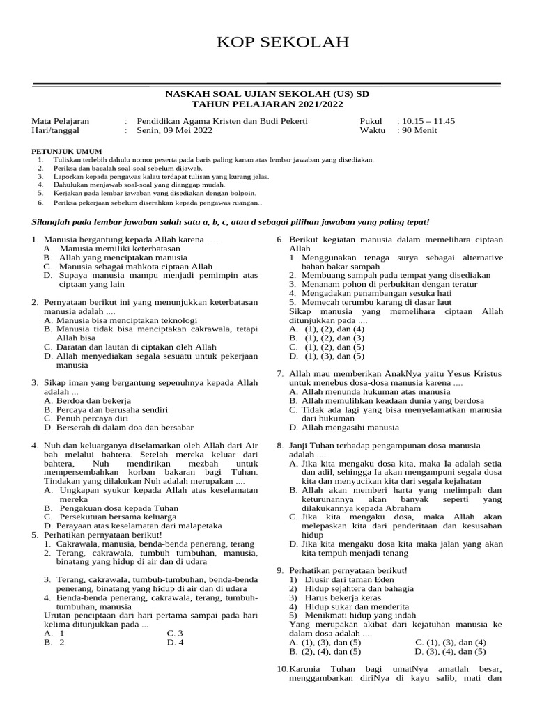 NASKAH SOAL US AGAMA KP | PDF