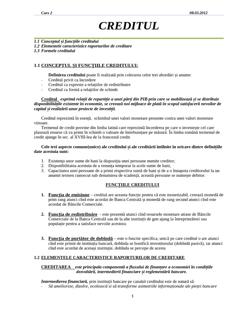 Tema 1 CREDITUL | PDF