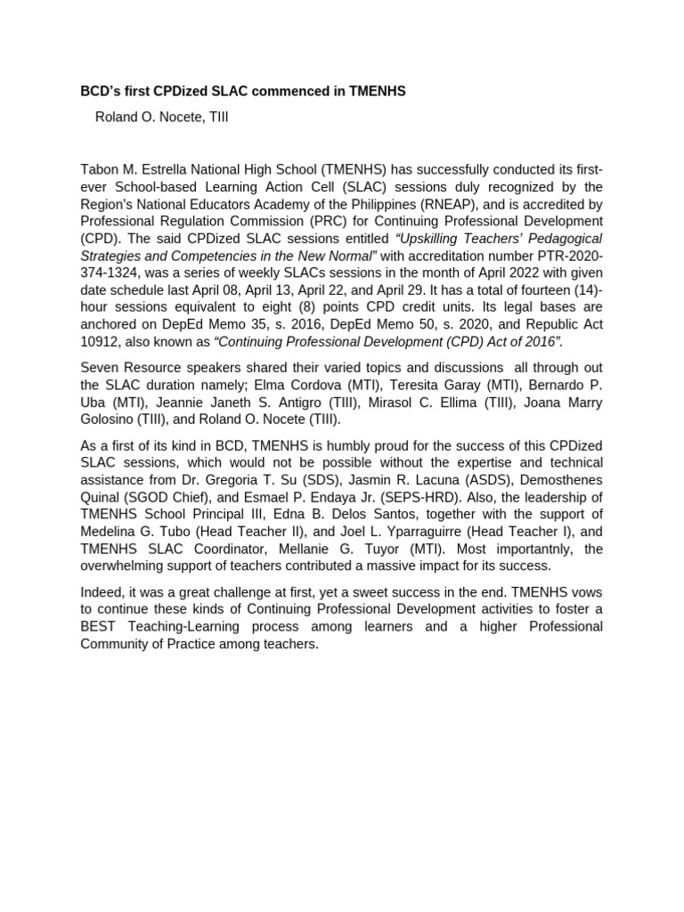 TMENHS CPDized SLAC | PDF