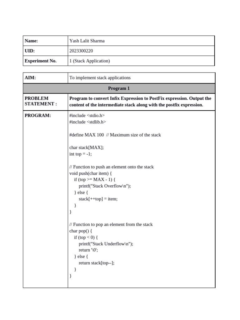 Stack Implementation | PDF