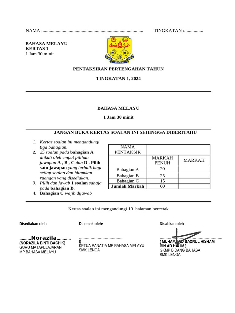BM Ting 1 - k1 - 2024 | PDF