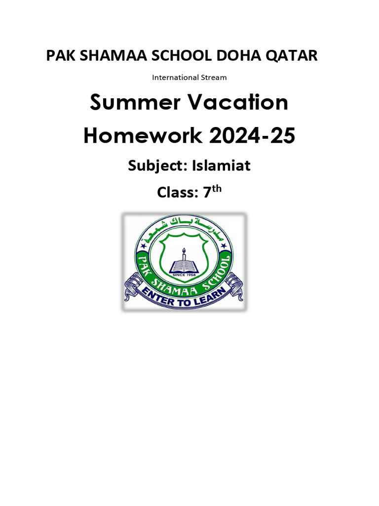 7th Islamiat Summer Vacation Homework 2024-25 | PDF