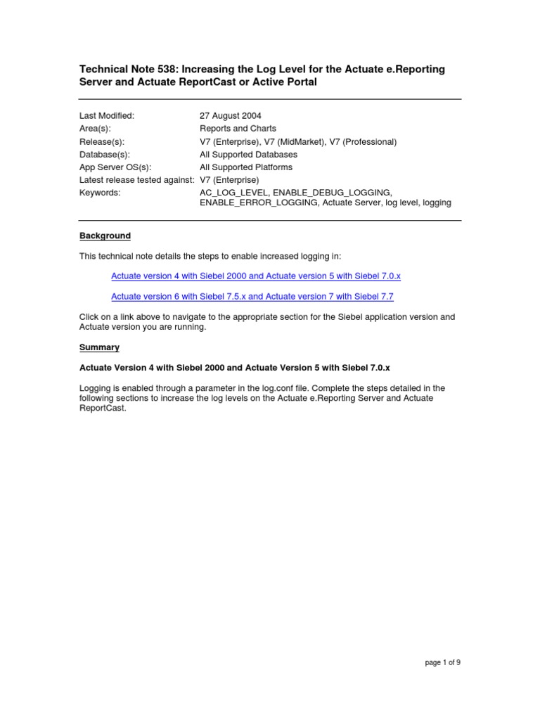 Technical Note 538: Increasing The Log Level For The Actuate E ...