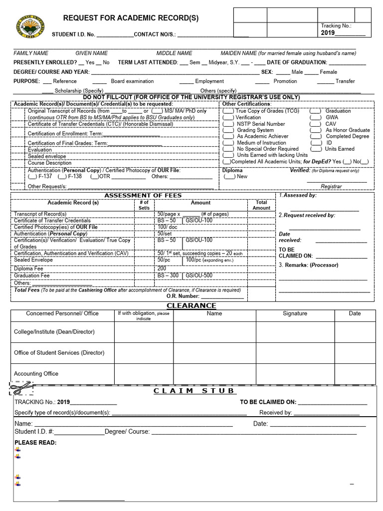 QF-OUR-12 (Request For Academic Record(s) Form), Rev. 4 | PDF | Credential