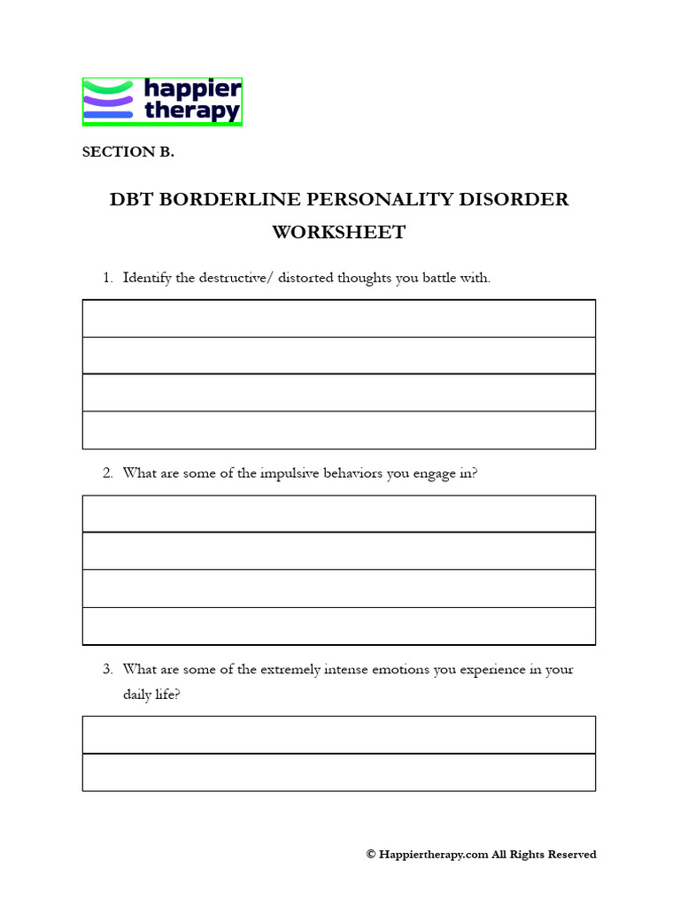 DBT Borderline Personality Disorder Worksheet | PDF | Dialectical ...