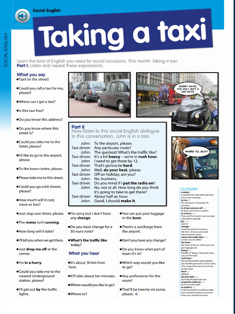 Taking A Taxi Vocabulary | PDF