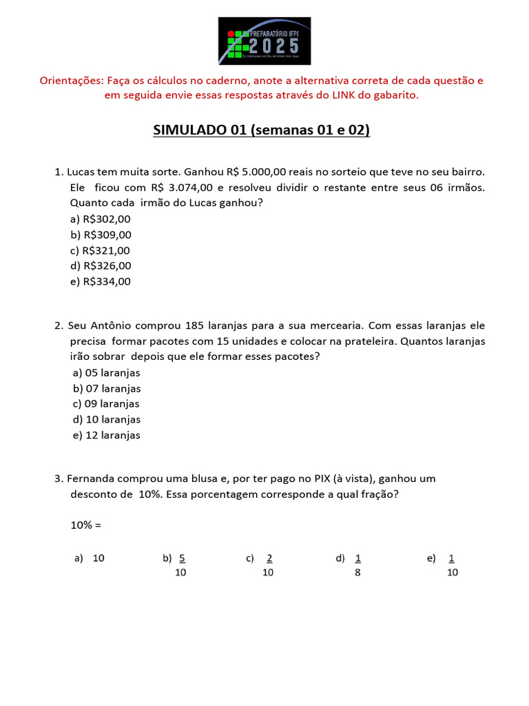 SIMULADO 1 - IFPI | PDF