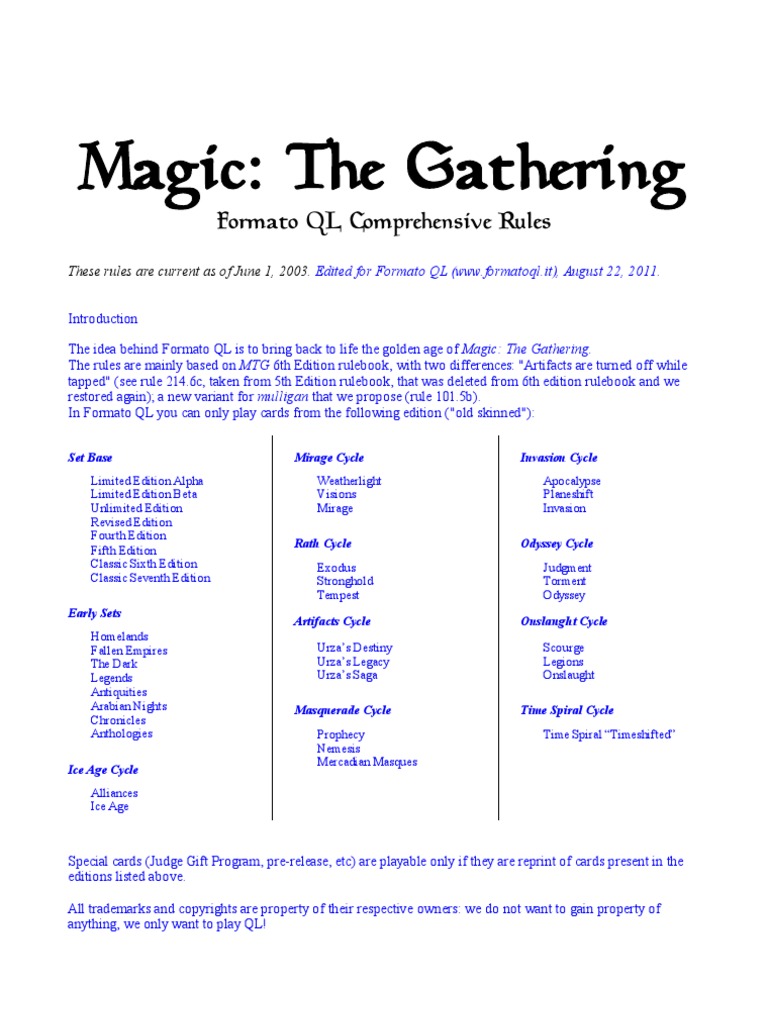 Magic Rules Formatoql | PDF | Wizards Of The Coast | Trading Cards