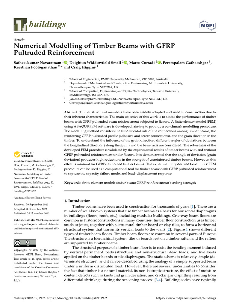 Numerical Modelling of Timber Beams With GFRP Pult | PDF