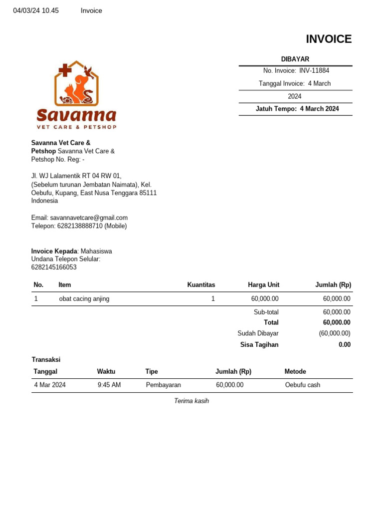 Invoice Rapid Test Kit Parvo | PDF