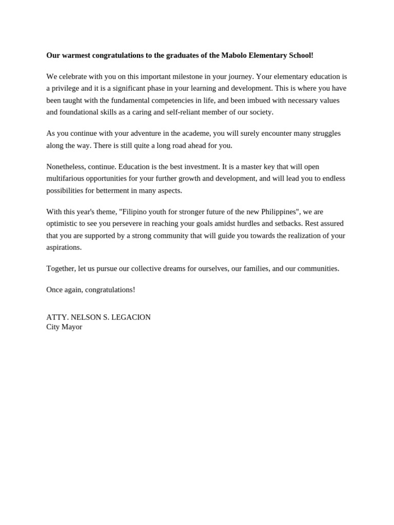 City Mayors Graduation Message | PDF