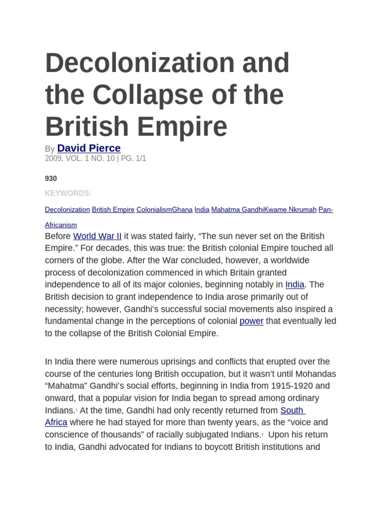 Decolonization and The Collapse of The British Empire by Sumaiyya | PDF ...