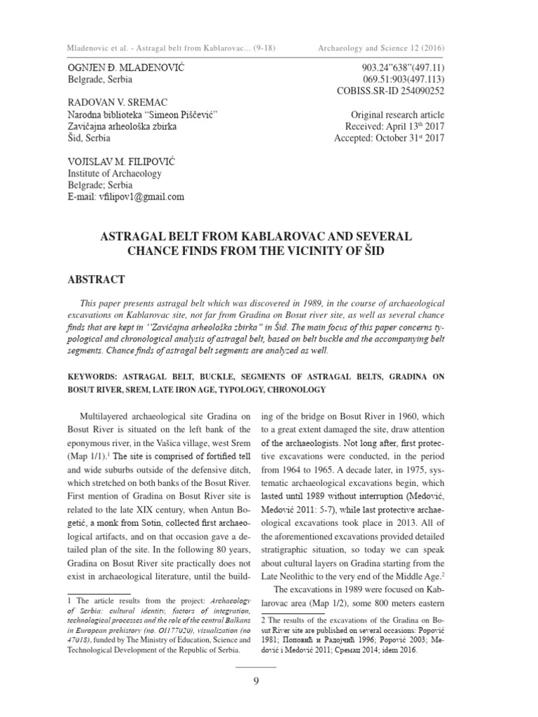 Astragal Belt From Kablarovac | PDF