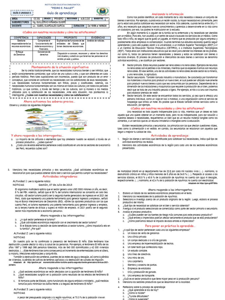 GUIA 5 UNIDAD 3 CC.SS. 1° CHAVELA | PDF